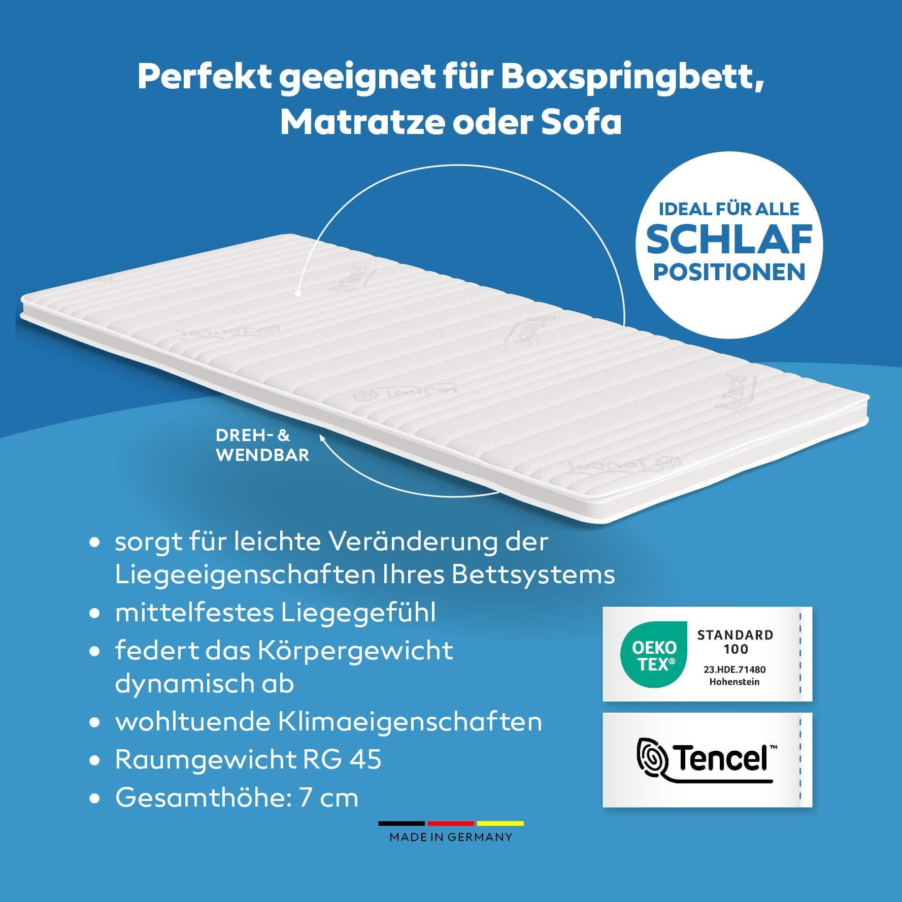 Kaltschaum Topper 140x180 7cm RG45 | 0€ Versand DE
